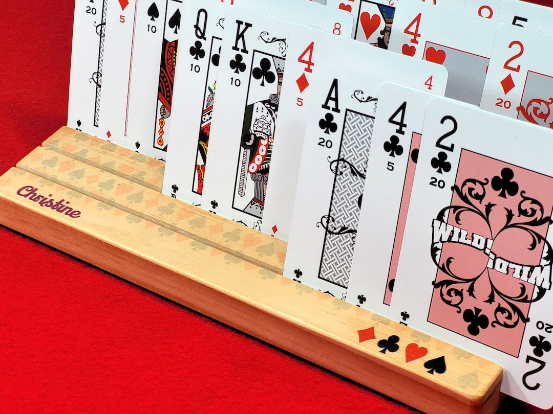 Personalized Wood Playing Card Holder: Suited Pine Design, 5 Slots - Etsy