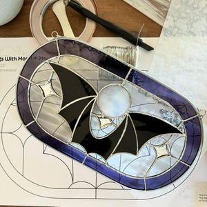 Stained Glass Bat and Moon Suncatcher Window Hanging - MADE TO ORDER ...