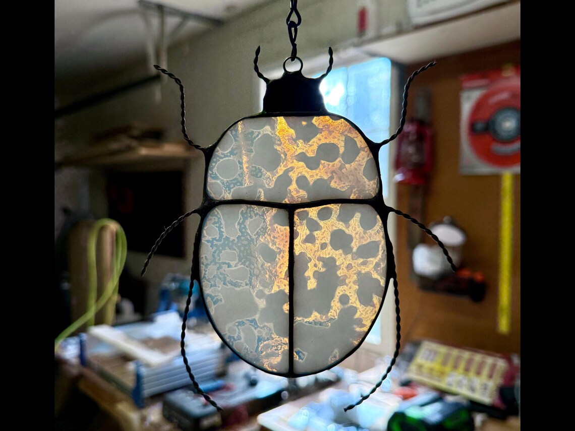 Stained Glass Scarab Beetle Suncatcher With Chain for Hanging - Hand ...
