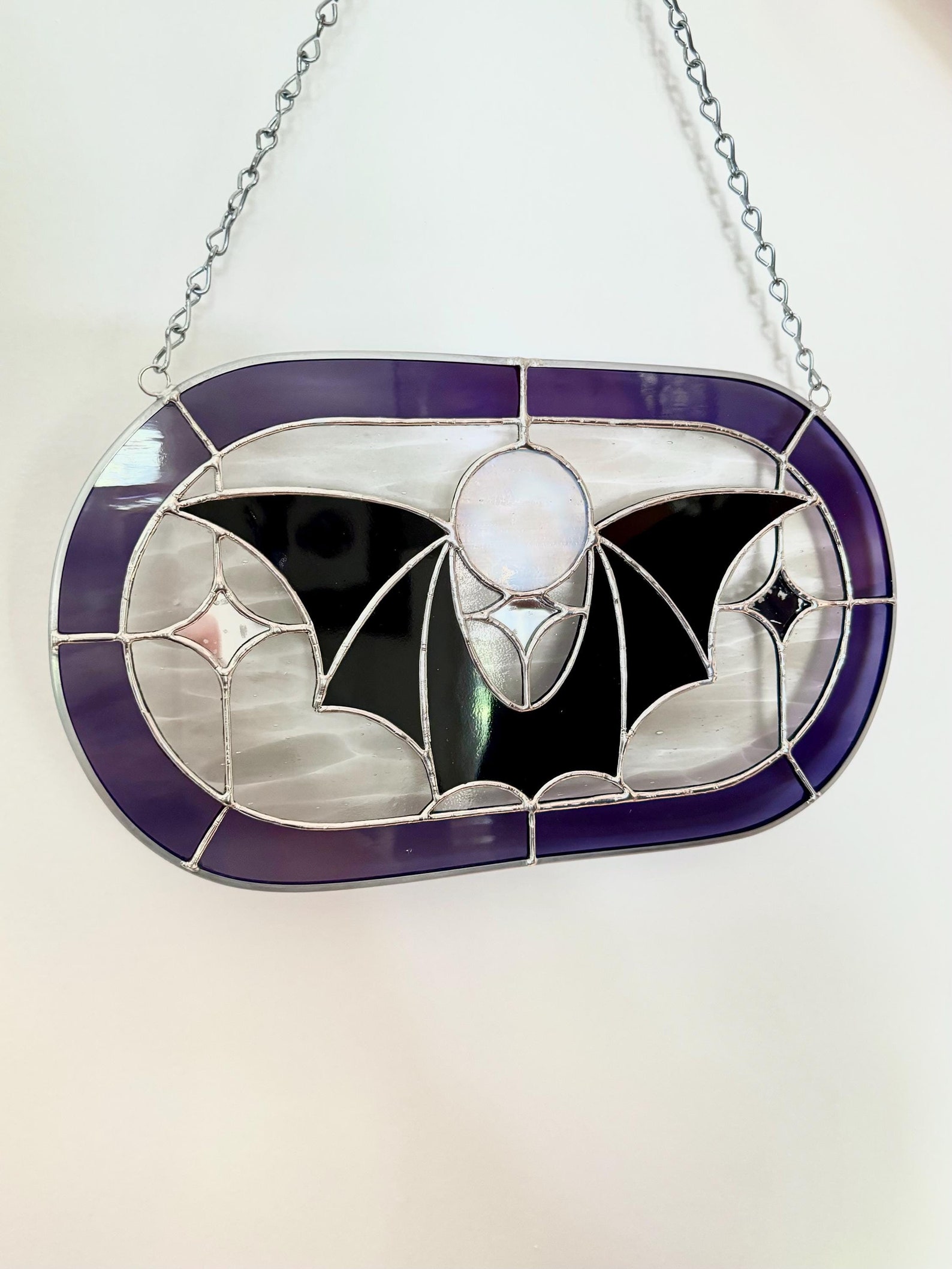 Stained Glass Bat and Moon Suncatcher Window Hanging - MADE TO ORDER ...
