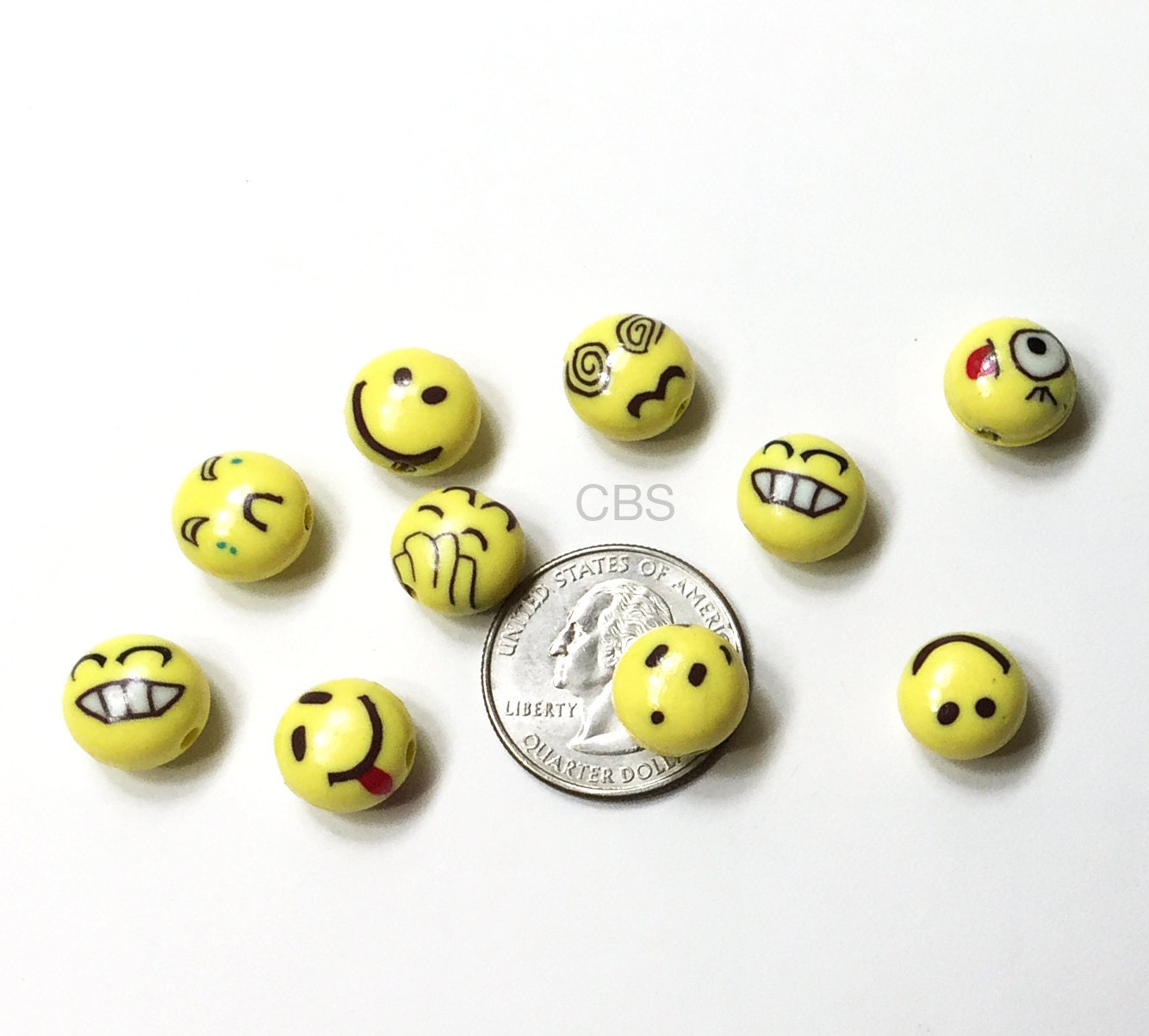 Emoji Face Beads. You Choose the Quantity 10-50. Yellow Smiley Face ...