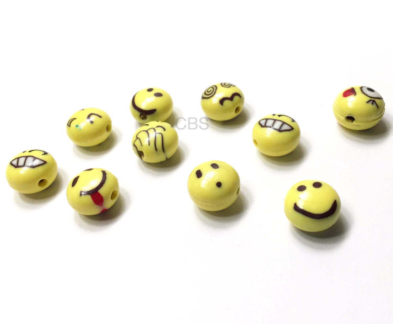 Emoji Face Beads. You Choose the Quantity 10-50. Yellow Smiley Face ...