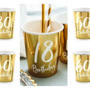 Customized Gold Birthday Number Party Cups, Set of 6 Gold Foil Cups ...