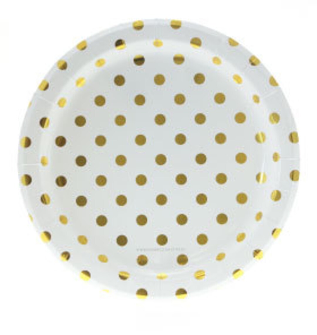 Gold Foil Polka Dot Party Plates, Set of 12 Gold Foil Dot Circle Plates ...
