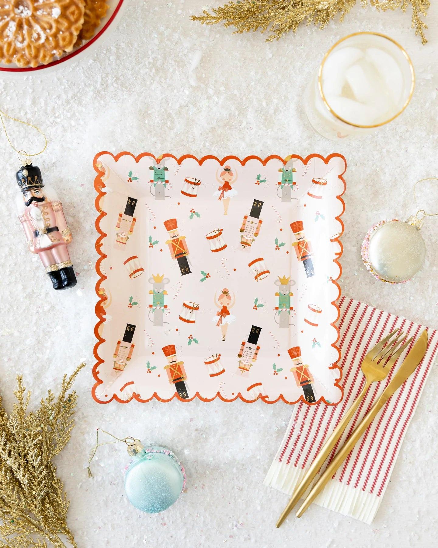 Pink Nutcracker Plates, Set of 8 Christmas Nutcracker Scallops Plates ...