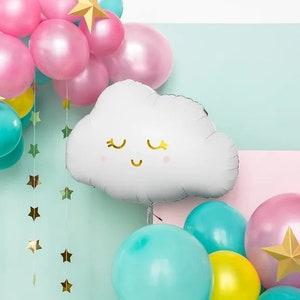 Cloud Shaped Balloon, Mylar Cloud Balloon With a Sleeping Smiley Face ...
