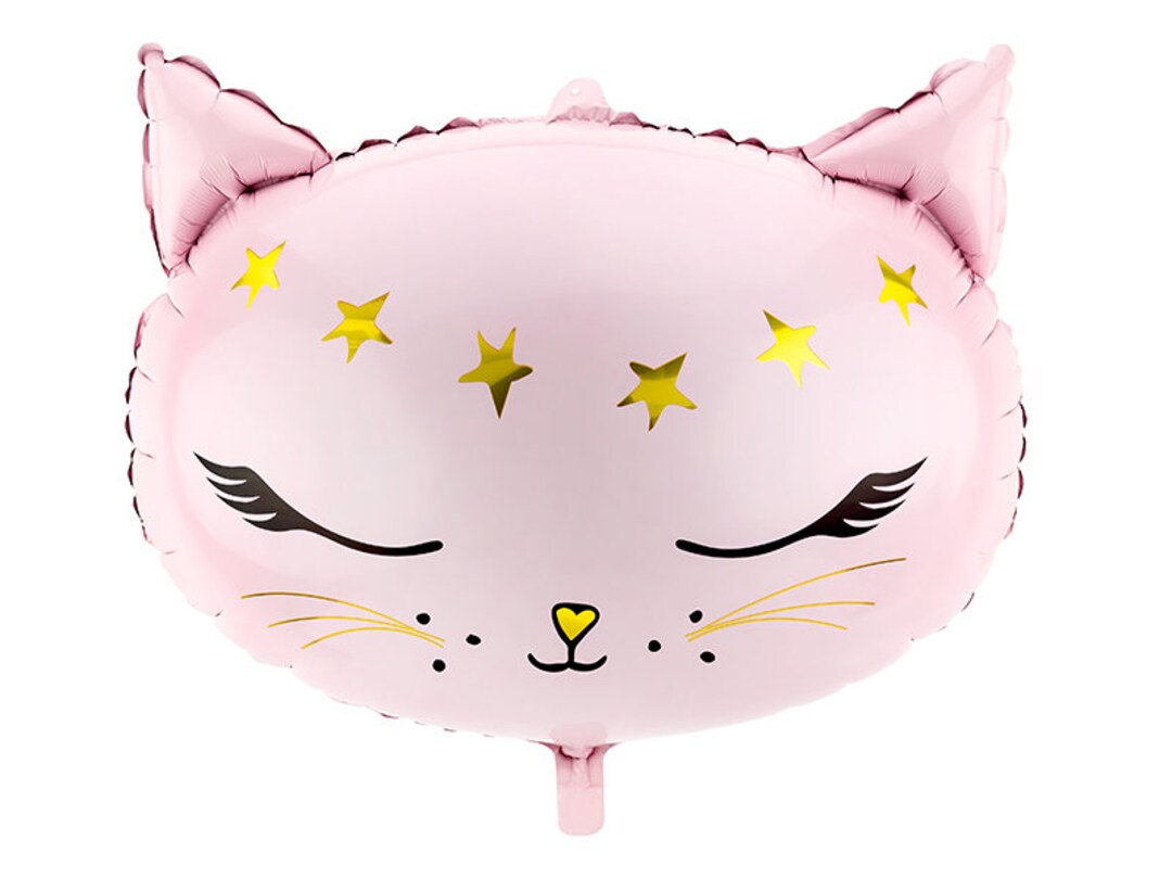 Giant Pink Cat Balloon, Large Pink Cat Foil Balloon With Gold Foil ...