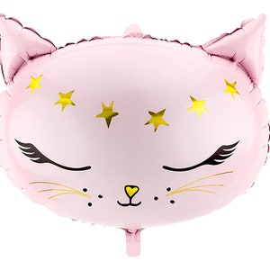 Giant Pink Cat Balloon, Large Pink Cat Foil Balloon With Gold Foil ...
