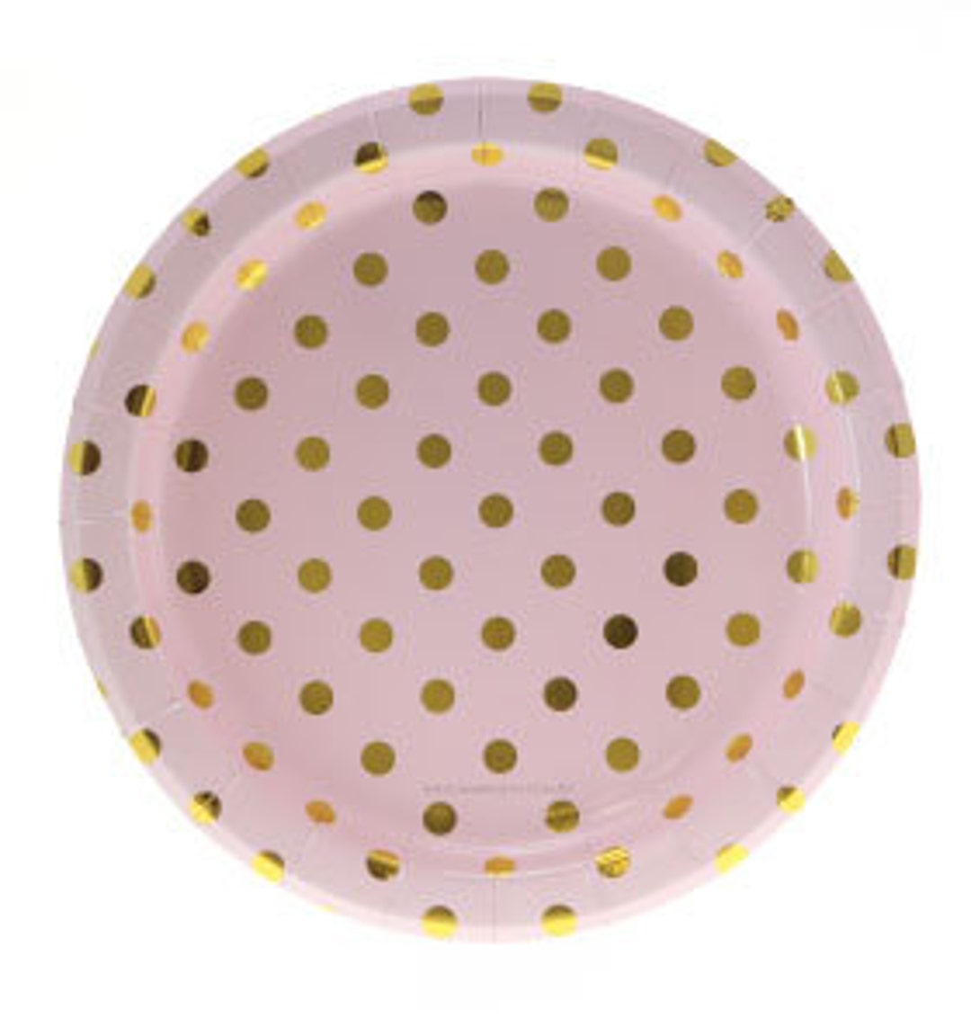 Pink Party Plates With Gold Polka Dots, Set of 12 Pink and Gold Paper ...