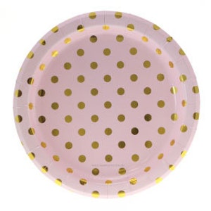 Pink Party Plates With Gold Polka Dots, Set of 12 Pink and Gold Paper ...