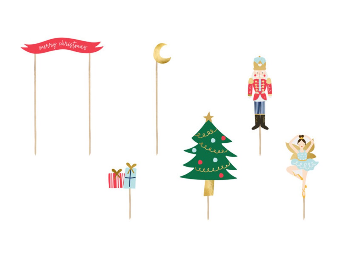 Nutcracker Cake Topper, Includes 6 Nutcracker-themed Toppers on Sticks ...