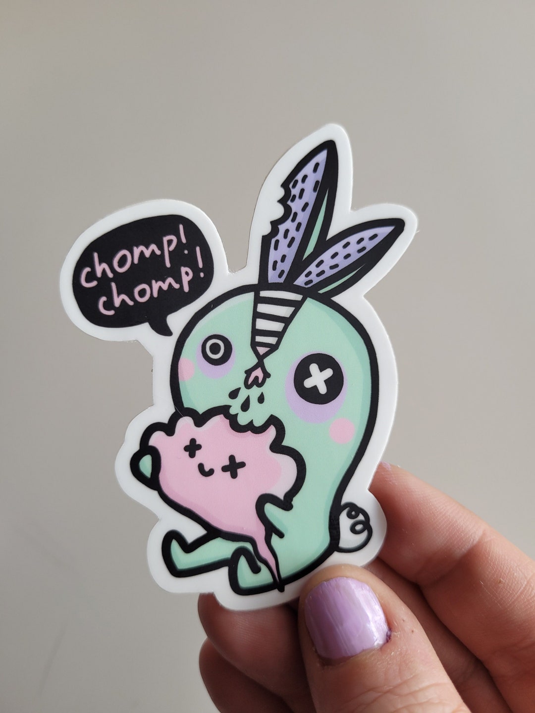 Vinyl Sticker, Zombie Rabbit Illustration Sticker That Eats a Brain ...