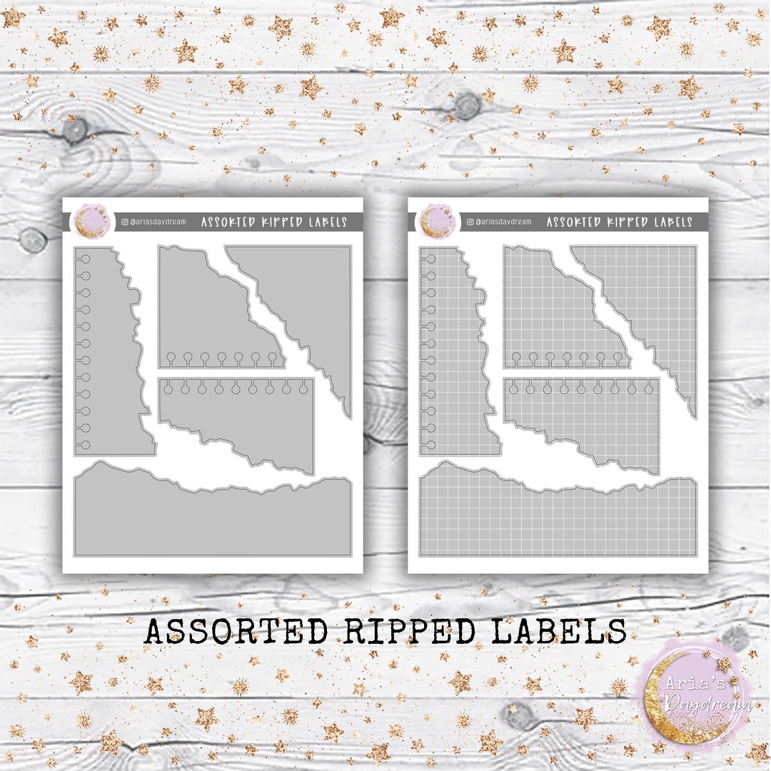 Minimalist Assorted Ripped Torn Labels Sticker Sheet With Grid - Choose ...