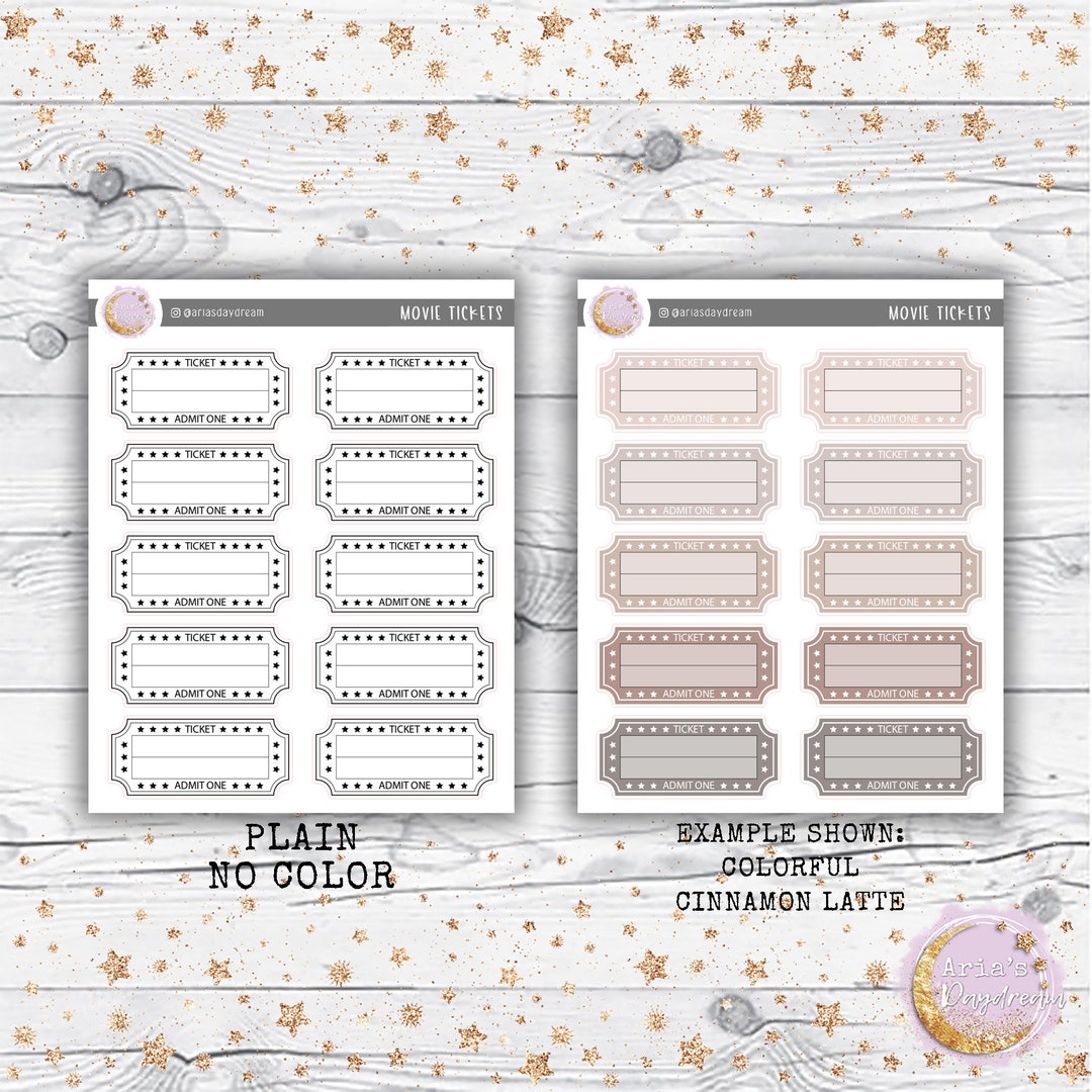 Simple Movie Ticket Stickers - Choose From Custom Color Palettes - Etsy