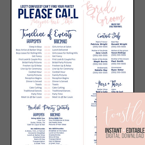 Editable Template Call Anyone but the Bride and Groom - Etsy