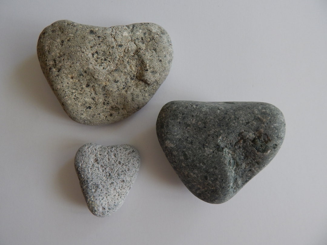 Three (3) Naturally Tumble Raw Green & Gray Speckled Heart Shaped Rocks ...