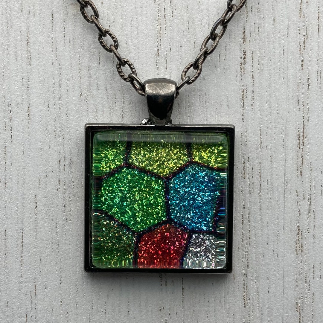 Colorful Stained Glass Design Square Pendant - Etsy