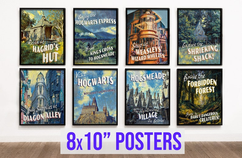 8 Wizarding Travel Posters, 8x10 Inch, Magic Castle Train Express Wall ...