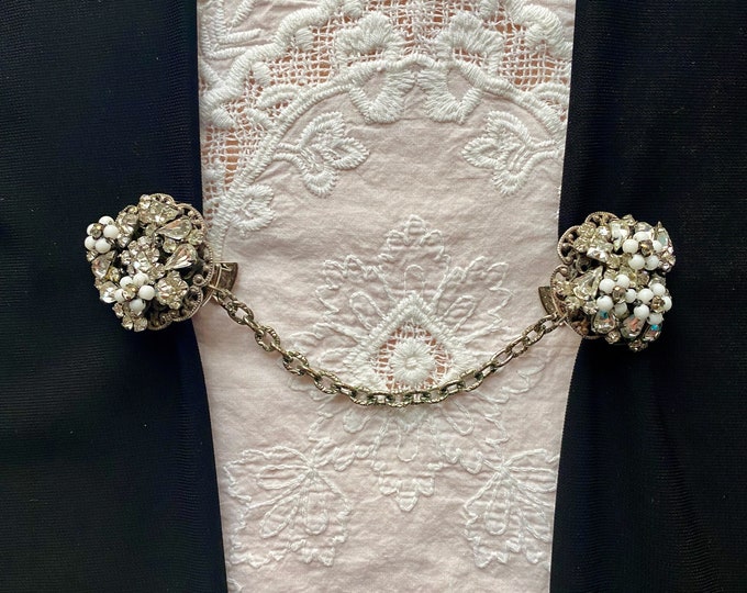 Sweater Clips From Repurposed Vintage Earrings, Clear Rhinestones, Milk ...