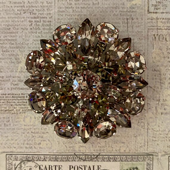 Vintage Rhinestone Circle Brooch, Dazzling Black Diam… - Gem