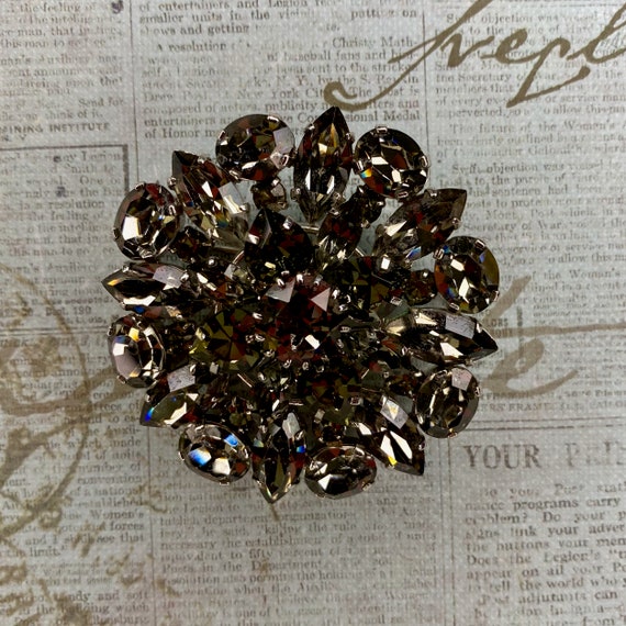 Vintage Rhinestone Circle Brooch, Dazzling Black Diam… - Gem