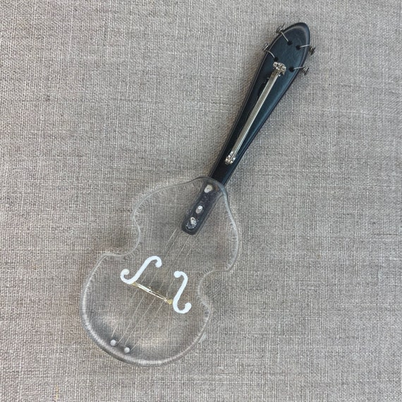 Vintage Clear and Black Lucite Violin Brooch, Whimsic… - Gem Vintage Clear and Black Lucite Violin Brooch, Whimsic… - Gem