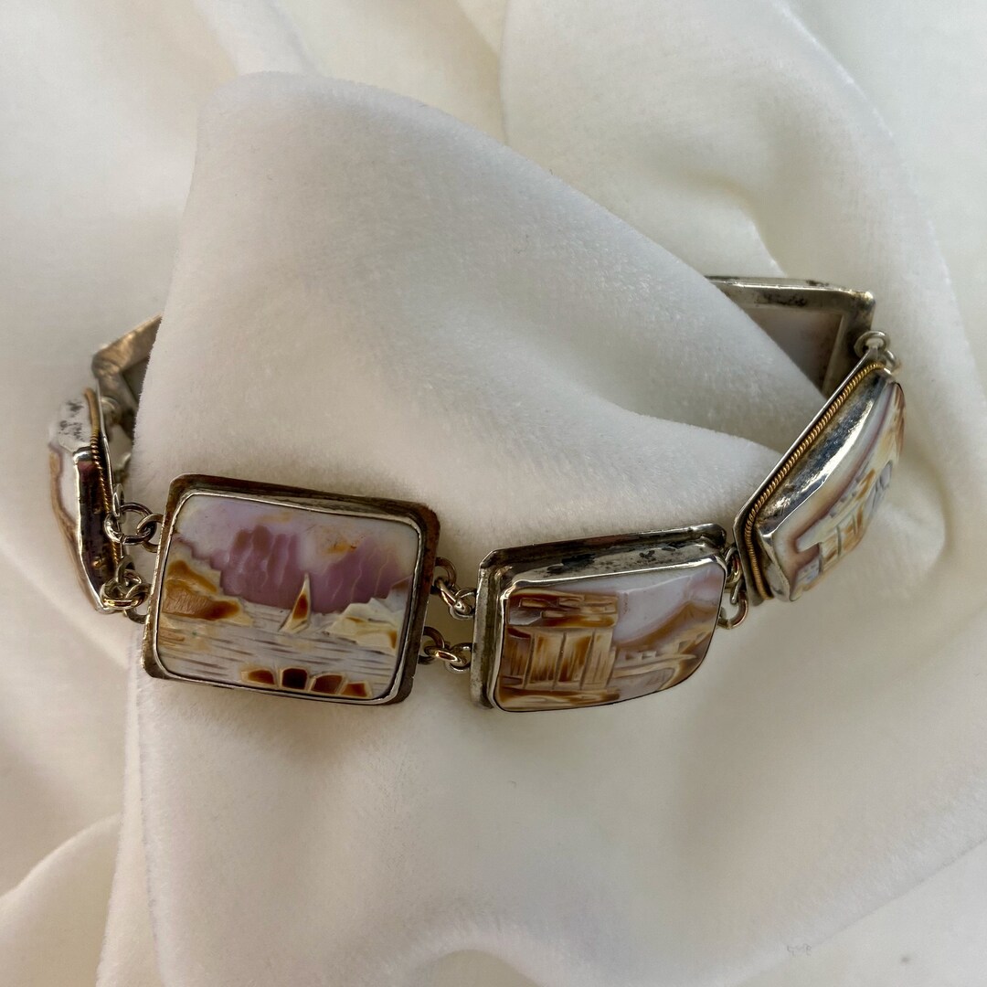 Antique Restored Italian 800 Silver Cameo Bracelet, Scenes of Italy ...