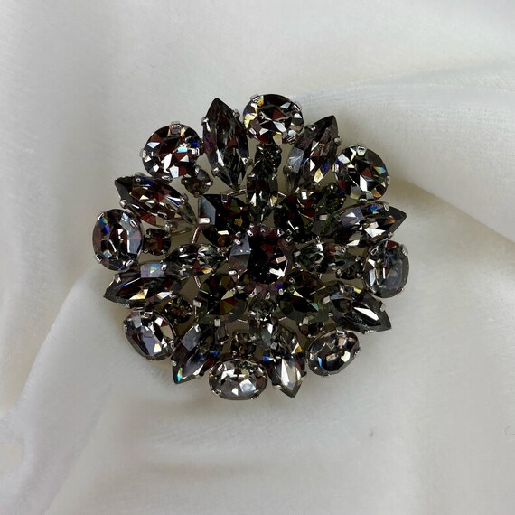 Vintage Rhinestone Circle Brooch, Dazzling Black Diam… - Gem