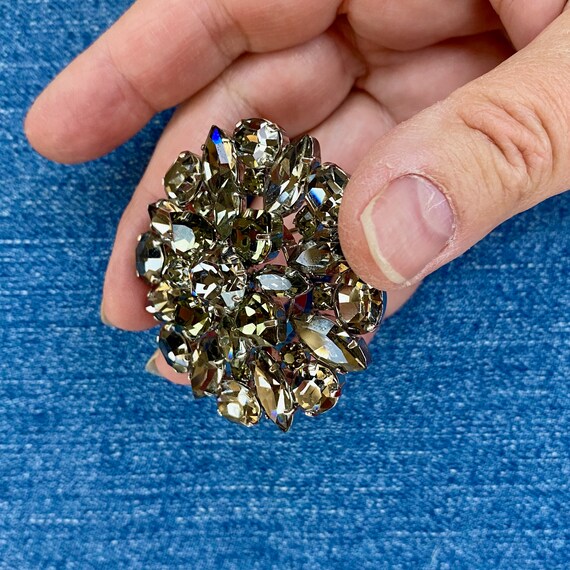 Vintage Rhinestone Circle Brooch, Dazzling Black Diam… - Gem