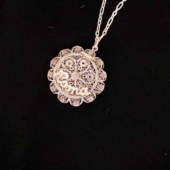 Vintage Italian Silver Filigree Trinket Box Pendant - Gem