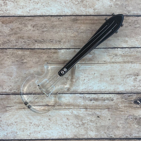 Vintage Clear and Black Lucite Violin Brooch, Whimsic… - Gem Vintage Clear and Black Lucite Violin Brooch, Whimsic… - Gem