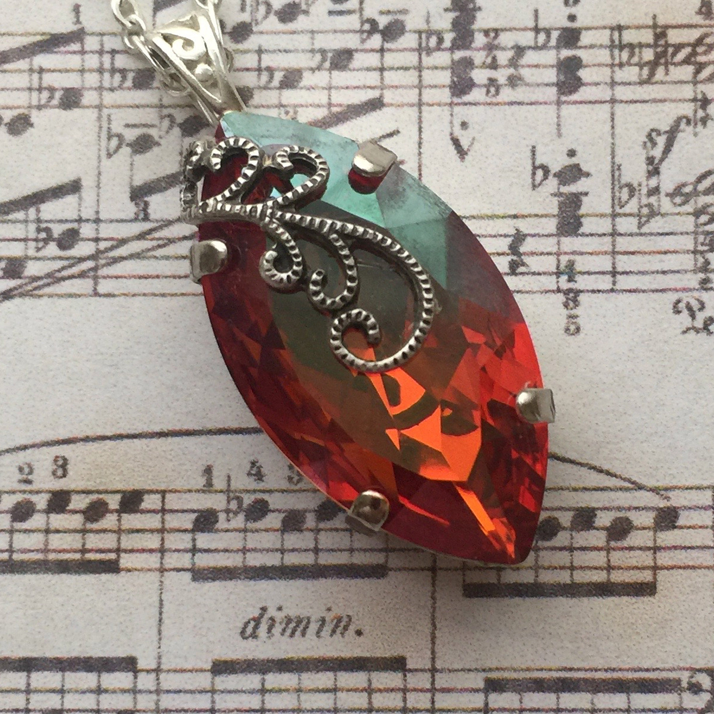 Swarovski Pink Crystal Pendant Necklace: Silver Plated Filigree, 18 ...