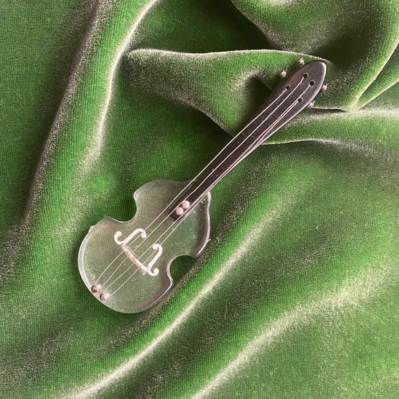 Vintage Clear and Black Lucite Violin Brooch, Whimsic… - Gem Vintage Clear and Black Lucite Violin Brooch, Whimsic… - Gem