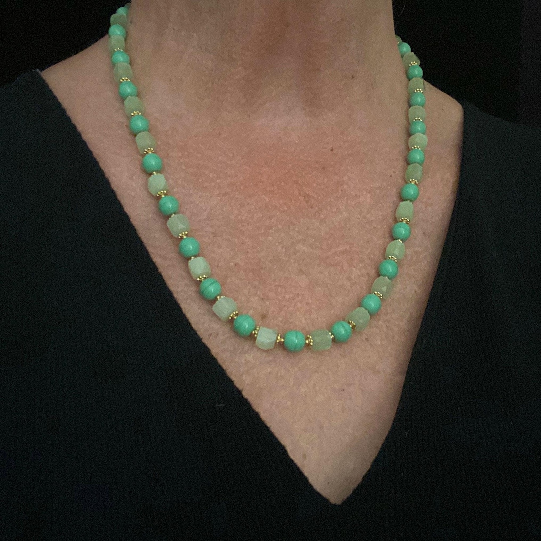Vintage Pale Green Atlas Glass Bead Necklace, 1950s Jewelry, Reimagined ...