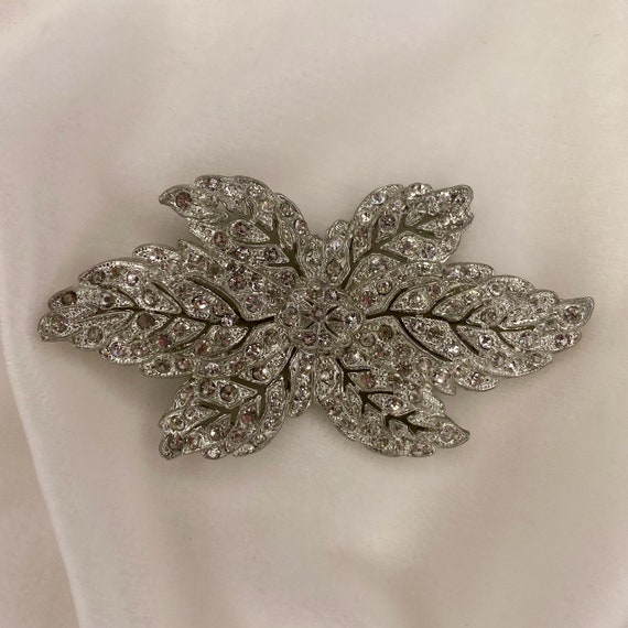 Art Deco Rhinestone Leaf Brooch, Pave Rhinestone Broo… - Gem