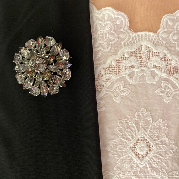 Vintage Rhinestone Circle Brooch, Dazzling Black Diam… - Gem