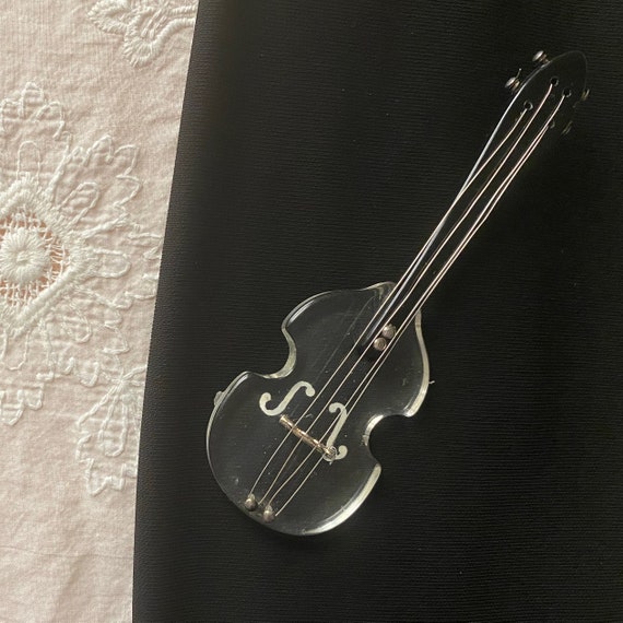 Vintage Clear and Black Lucite Violin Brooch, Whimsic… - Gem Vintage Clear and Black Lucite Violin Brooch, Whimsic… - Gem