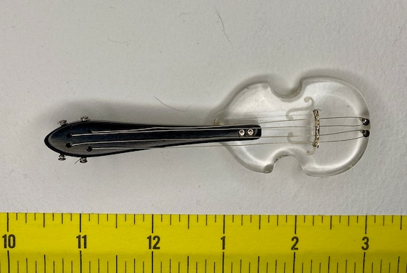 Vintage Clear and Black Lucite Violin Brooch, Whimsic… - Gem Vintage Clear and Black Lucite Violin Brooch, Whimsic… - Gem