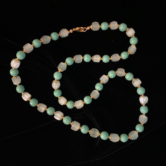 Vintage Pale Green Atlas Glass Bead Necklace, 1950s J… - Gem