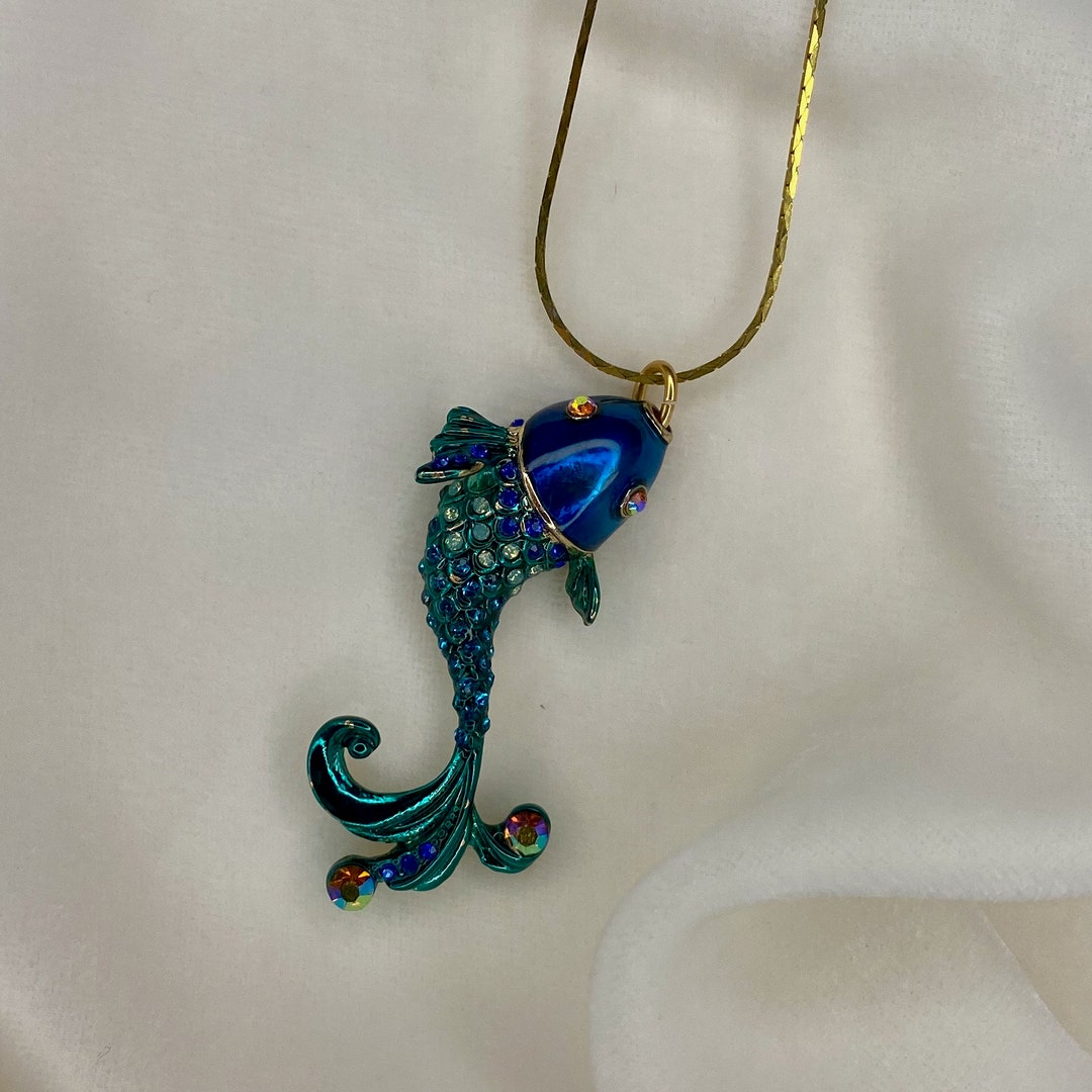 Blue Fish Pendant Necklace Restyled From a Single Betsey Johnson ...
