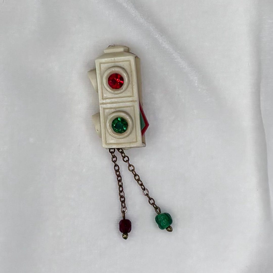 Vintage 1940s Traffic Light Plastic Pin With Rhinestones, Collectible ...
