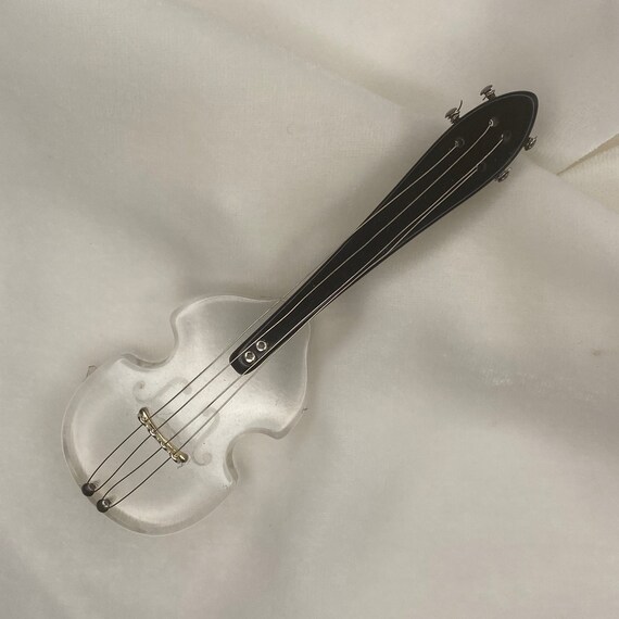 Vintage Clear and Black Lucite Violin Brooch, Whimsic… - Gem Vintage Clear and Black Lucite Violin Brooch, Whimsic… - Gem