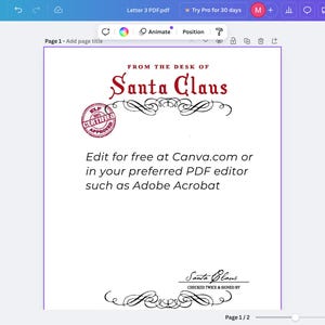 Letter From Santa- Santa Claus - INSTANT DOWNLOAD - Printable PDF With ...