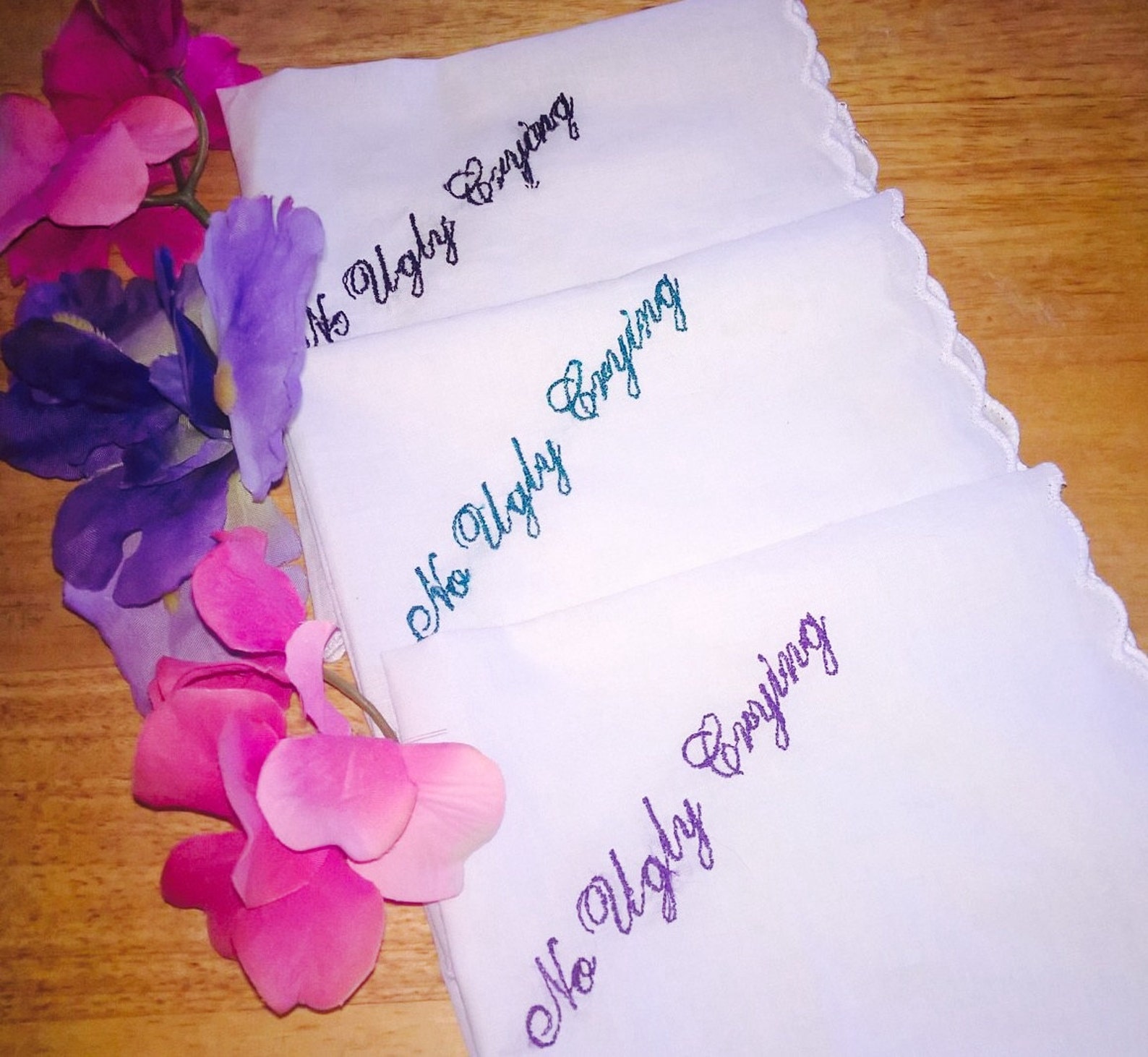 No Ugly Crying™ Handkerchief Set of 5 Perfect Bridesmaid Gifts Handmade ...