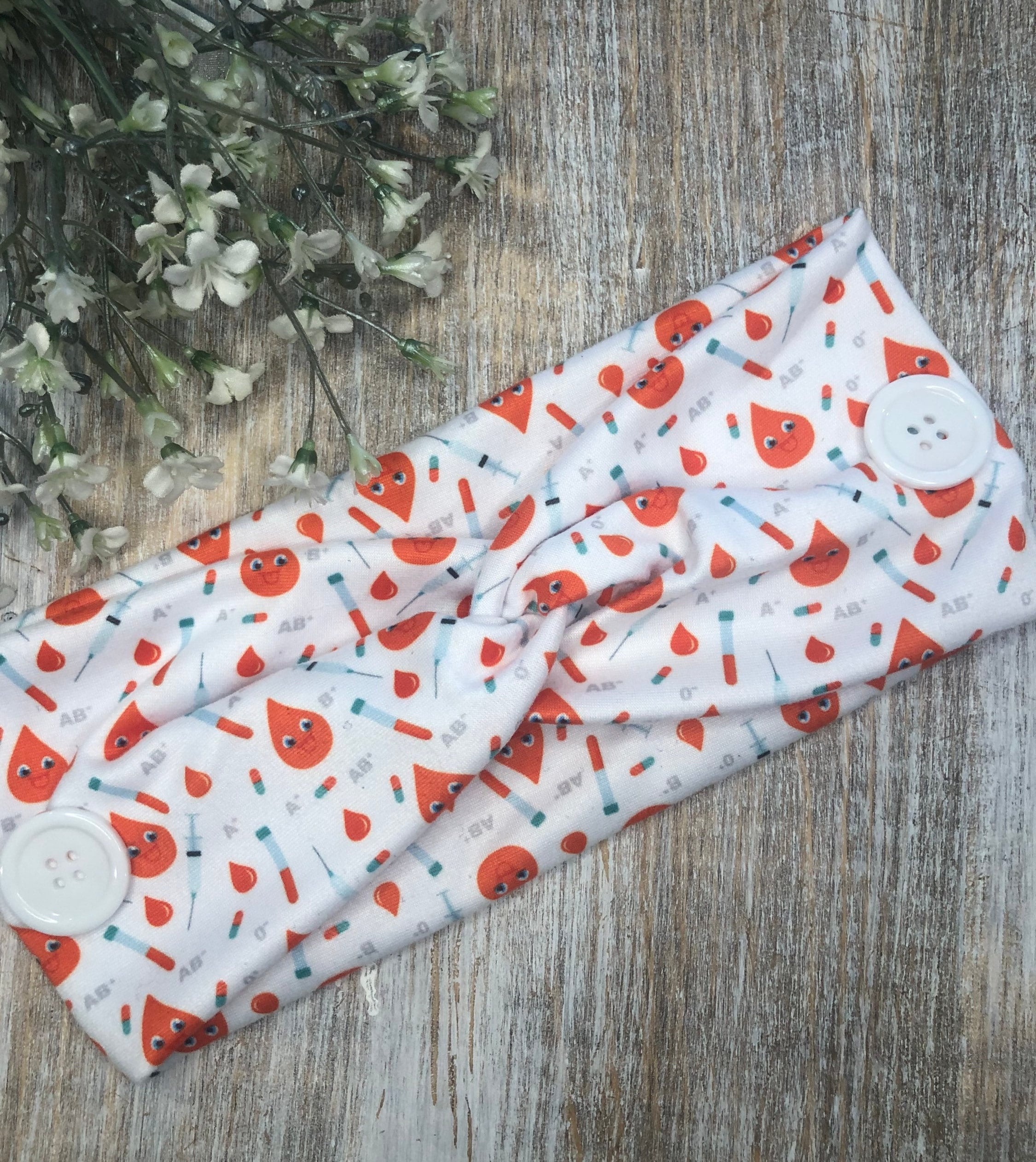 Phlebotomist Blood Drop Twist Headband, Ear Saver With Buttons - Etsy