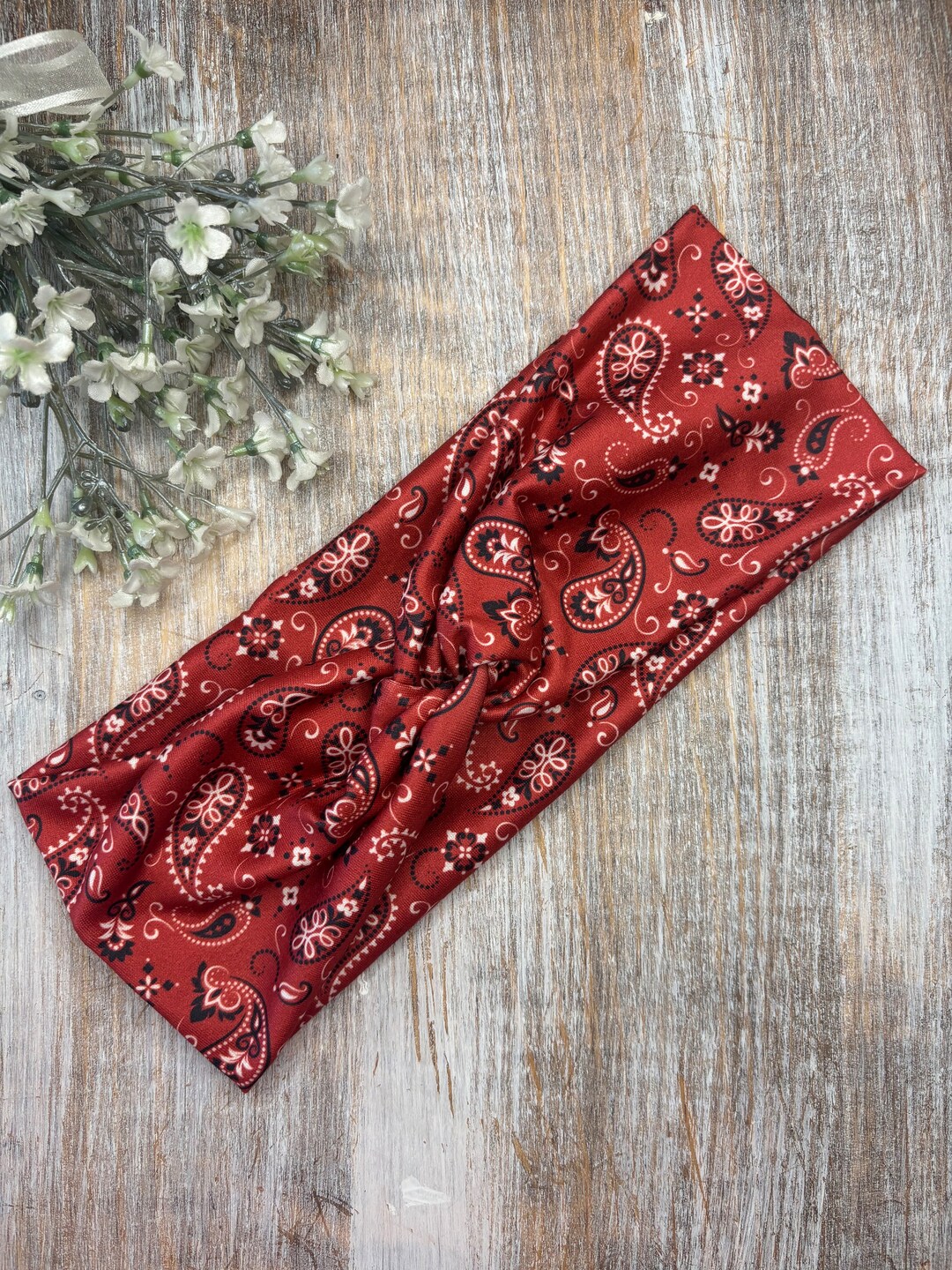 Red Bandana Paisley Headband, Boho Twisted Knit Headband - Etsy