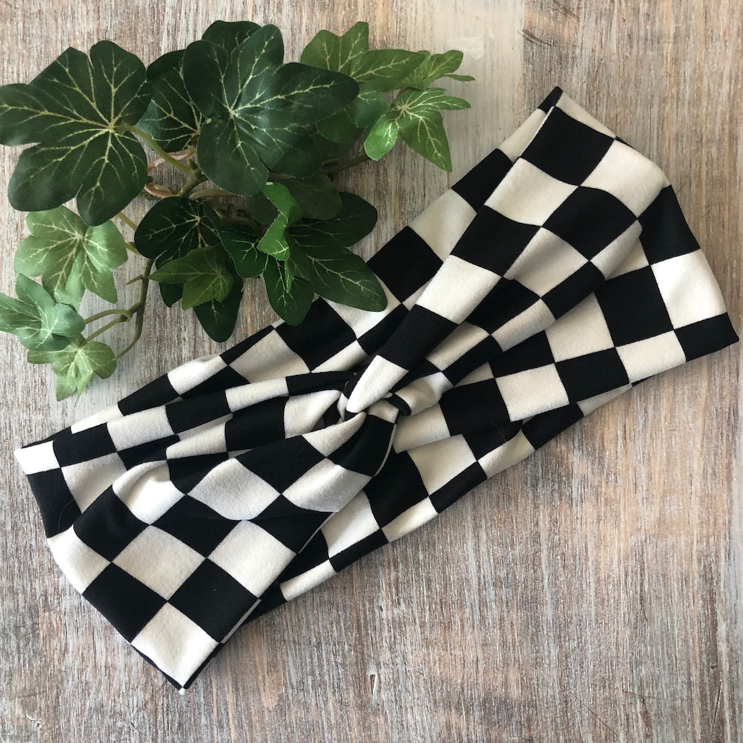 Checkered Flag Headband for Women, Black and White Headband, Twisted ...