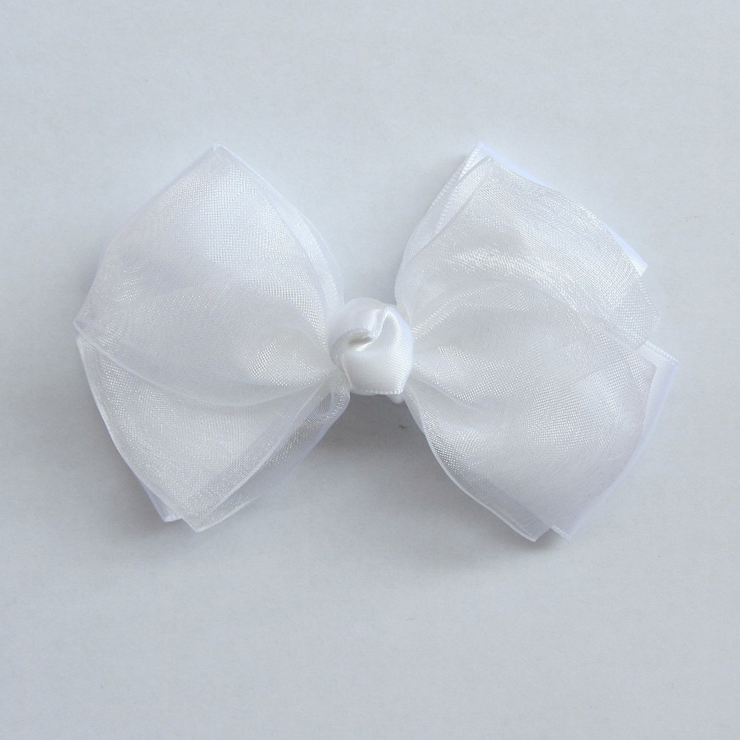 4.5 Inch White Hair Bow sheer Ribbon Bows - Etsy