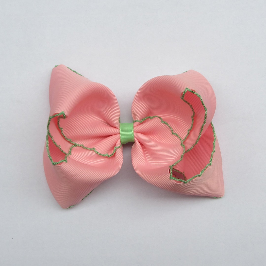 5 Inch Pink Moonstitch Hair Bow Pink With Mint Trim Hair - Etsy