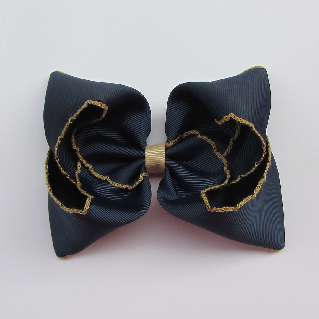 5 Inch Navy Moonstitch Bow,white Moonstitch Hair Bow ,christmas Gift ...